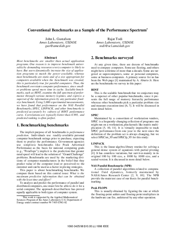 (PDF) Conventional benchmarks as a sample of the performance spectrum