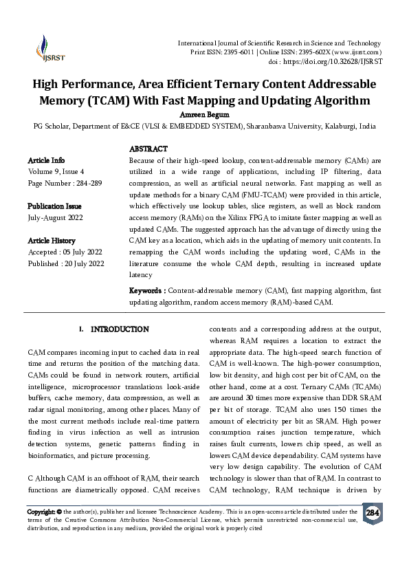 (PDF) High Performance, Area Efficient Ternary Content Addressable Memory (TCAM) With Fast ...