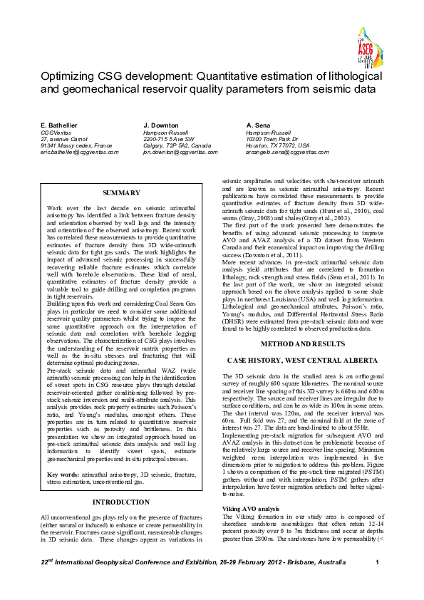 (PDF) Optimizing CSG development: Quantitative estimation of lithological and geomechanical ...