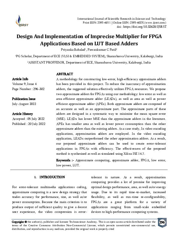 Pdf Design And Implementation Of Imprecise Multiplier For Fpga Applications Based On Lut Based