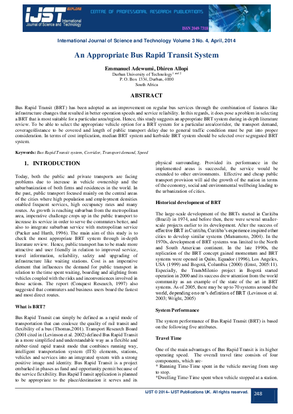 (PDF) An Appropriate Bus Rapid Transit System