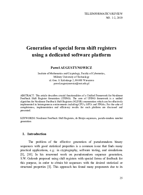 (PDF) Generation of special form shift registers using a dedicated software platform