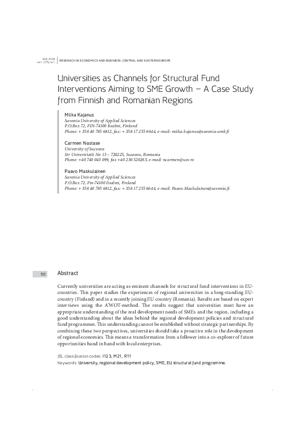 (PDF) Universities as Channels for Structural Fund Interventions Aiming ...