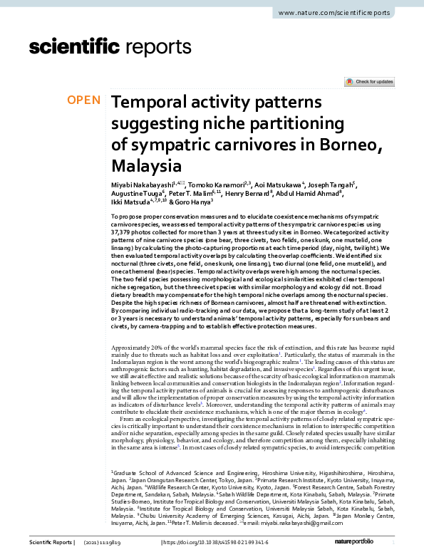 (PDF) Temporal activity patterns suggesting niche partitioning of ...