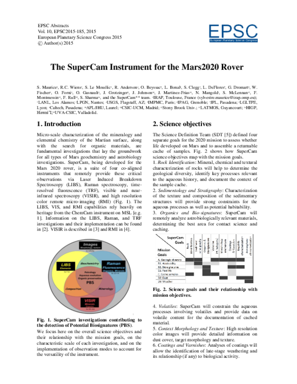 (PDF) The SuperCam Instrument for the Mars 2020 Rover