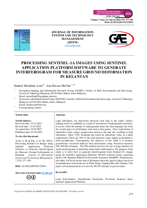 Pdf Processing Sentinel 1a Images Using Sentinel Application Platform Software To Generate