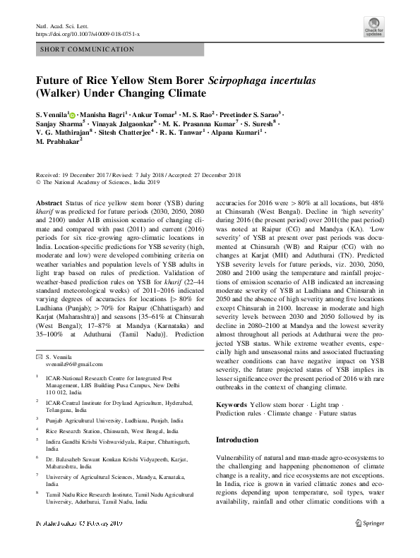 (PDF) Future of Rice Yellow Stem Borer Scirpophaga incertulas (Walker ...