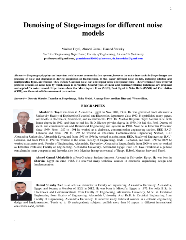 (PDF) Denoising of Stego-images for different noise models