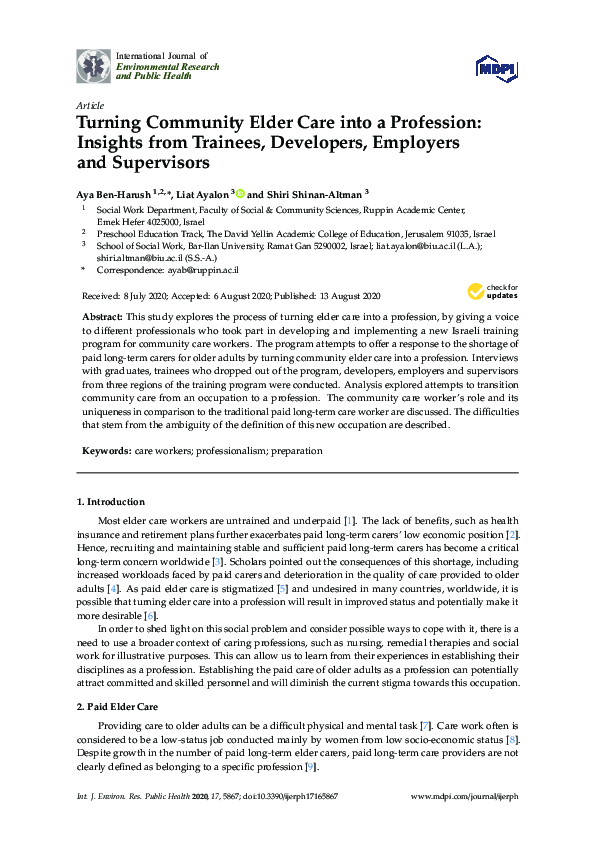 (PDF) Turning Community Elder Care into a Profession: Insights from ...