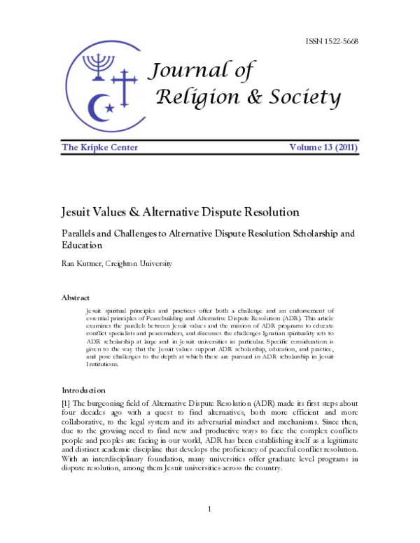 (PDF) Jesuit Values & Alternative Dispute Resolution: Parallels and ...