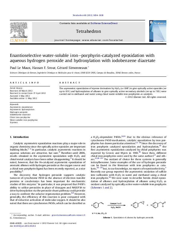(PDF) Enantioselective water-soluble iron–porphyrin-catalyzed ...
