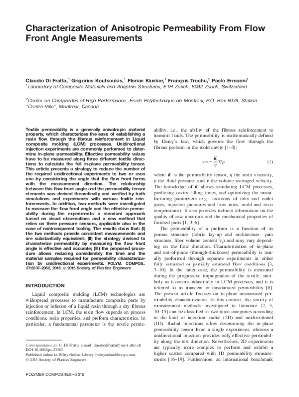 (PDF) Characterization of anisotropic permeability from flow front ...
