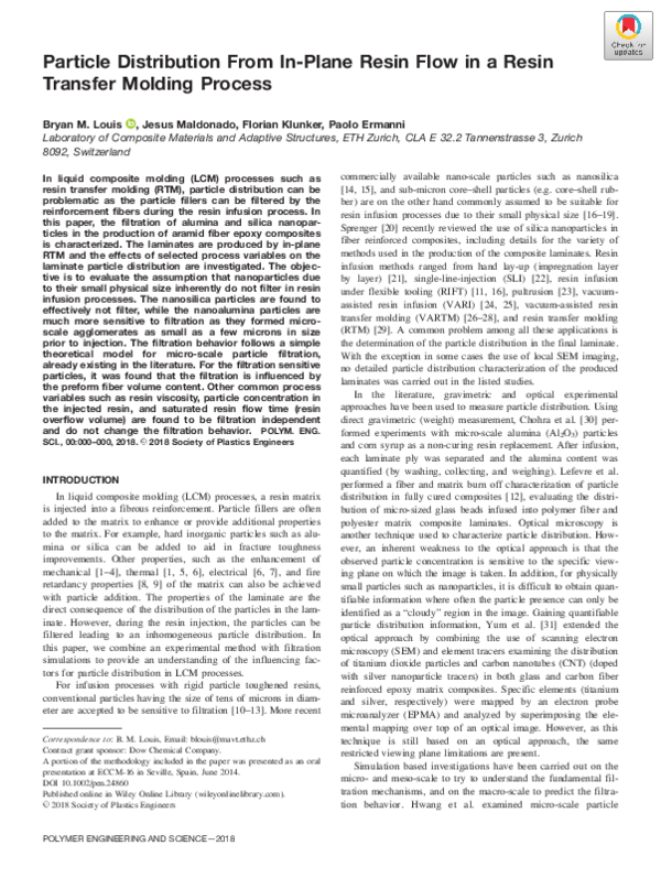 (PDF) Particle distribution from in-plane resin flow in a resin transfer molding process