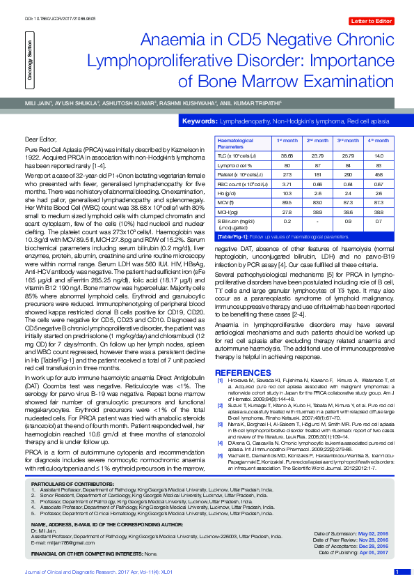 (PDF) Anaemia in CD5 Negative Chronic Lymphoproliferative Disorder: Importance of Bone Marrow ...