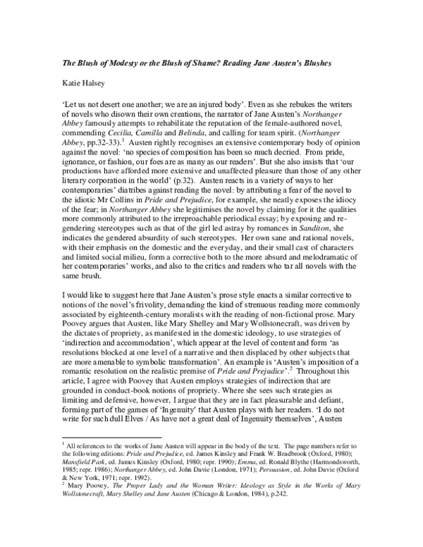 (PDF) The Blush of Modesty or the Blush of Shame? Reading Jane Austen's ...
