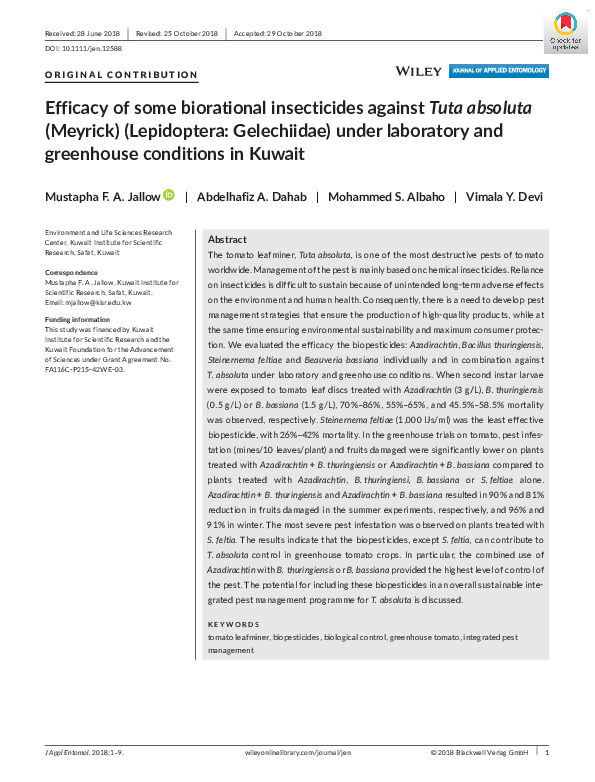 (PDF) Efficacy of some biorational insecticides against Tuta absoluta (Meyrick) (Lepidoptera ...