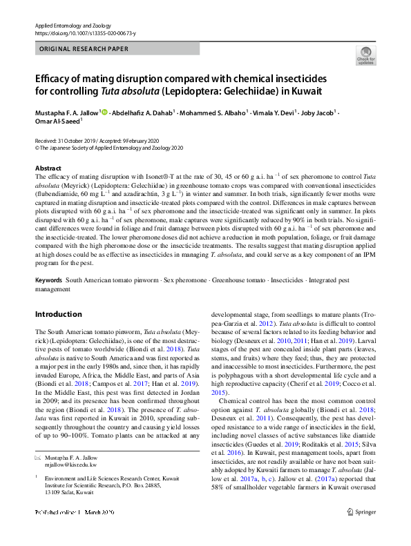 (PDF) Efficacy of mating disruption compared with chemical insecticides ...