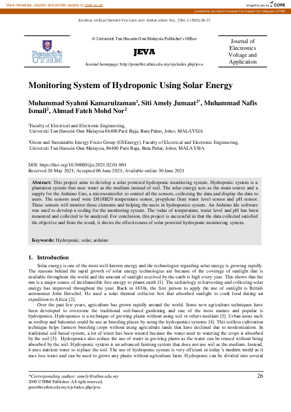 (PDF) Monitoring System of Hydroponic Using Solar Energy