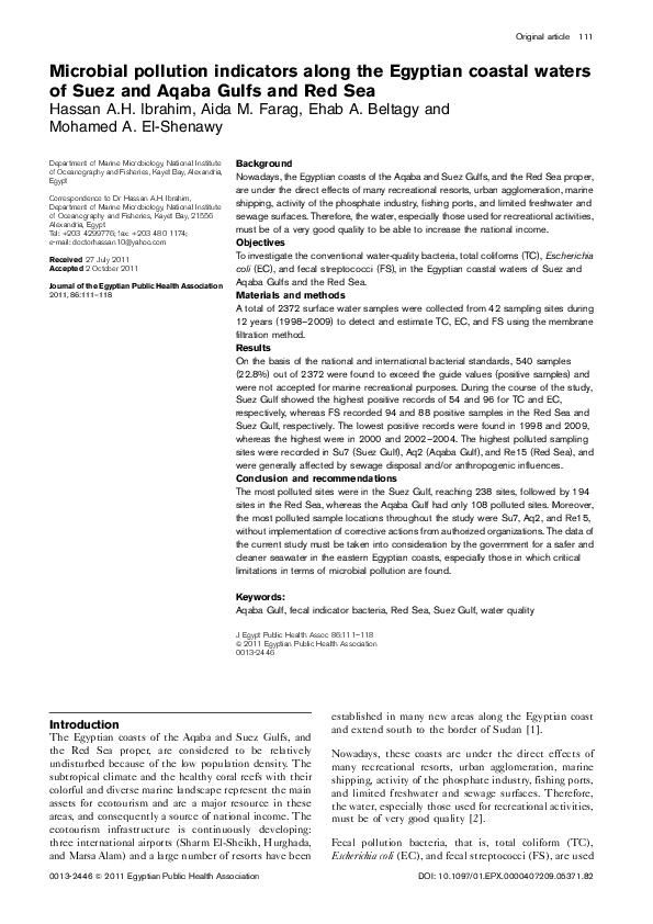 (PDF) Microbial pollution indicators along the Egyptian coastal waters ...