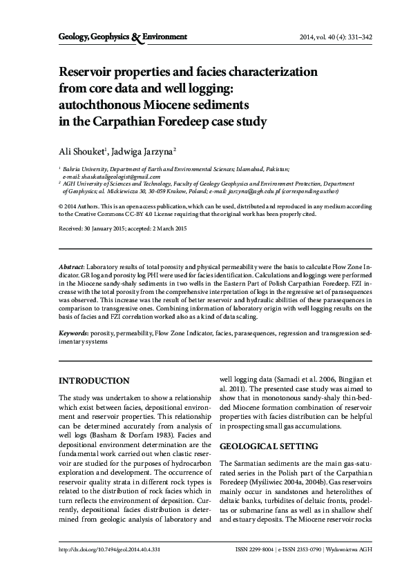 (PDF) Reservoir properties and facies characterization from core data and well logging ...