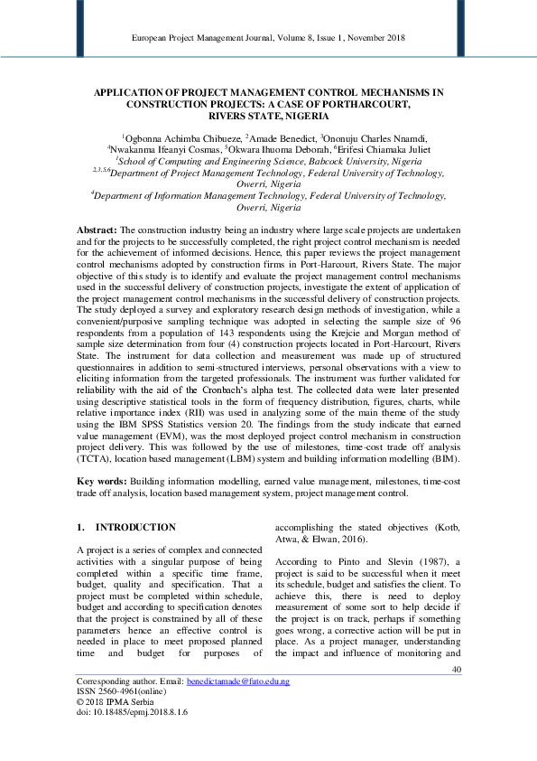 (PDF) Application of Project Management Control Mechanisms in ...