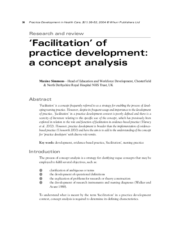(PDF) ‘Facilitation’ of practice development: a concept analysis