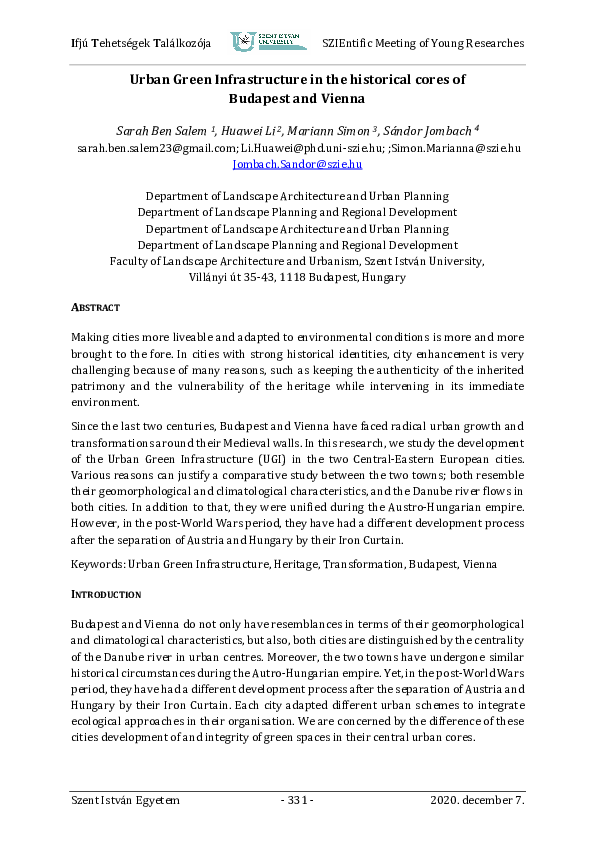 (PDF) Urban Green Infrastructure in the historical cores of Budapest ...