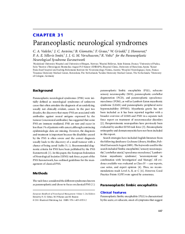 (PDF) Paraneoplastic Neurological Syndromes