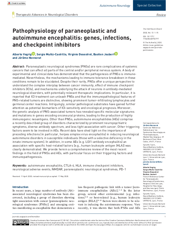 (PDF) Paraneoplastic Encephalitis: Mechanisms and Therapy