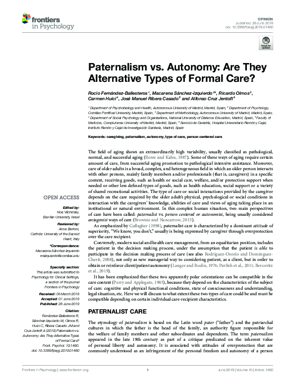 (PDF) Paternalism vs. Autonomy: Are They Alternative Types of Formal ...