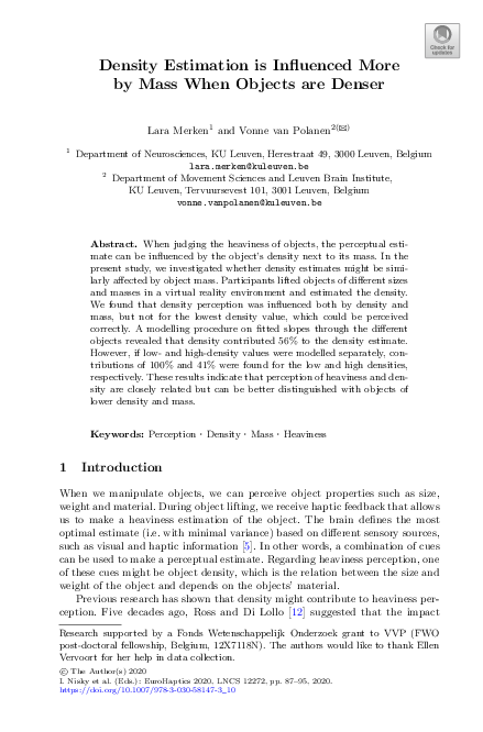 (PDF) Density Estimation is Influenced More by Mass When Objects are Denser