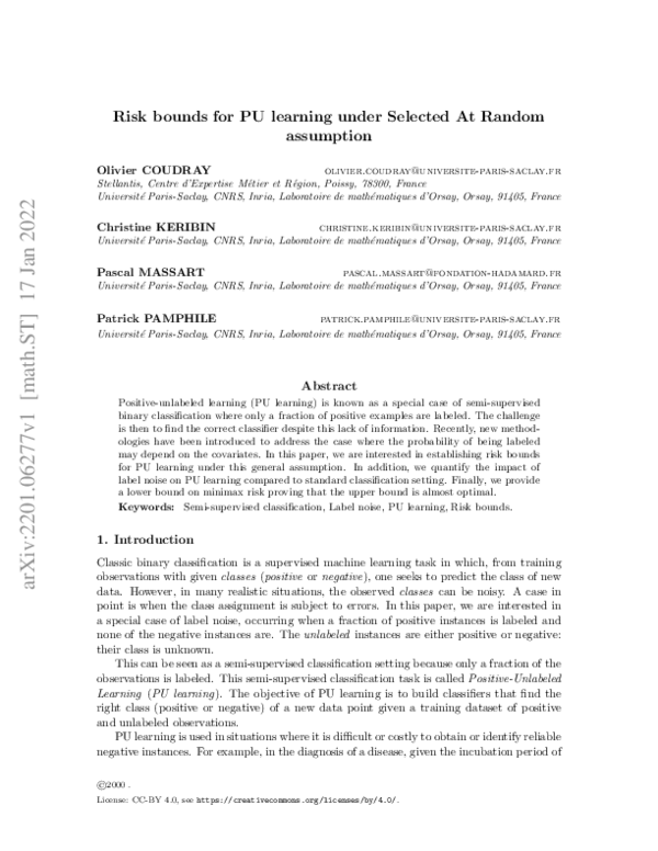 (PDF) Risk bounds for PU learning under Selected At Random assumption