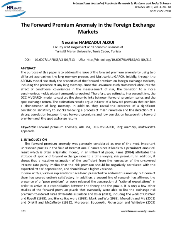 (PDF) The Forward Premium Anomaly in THE Foreign Exchange Markets
