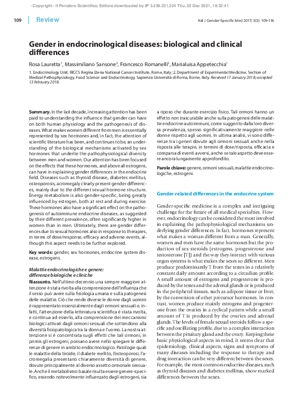 (PDF) Gender in endocrinological diseases: biological and clinical ...