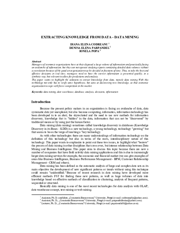 (PDF) Extracting Knowledge from Data - Data Mining
