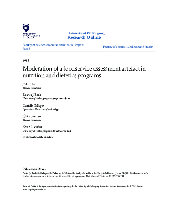 (PDF) Moderation of a foodservice assessment artefact in nutrition and ...