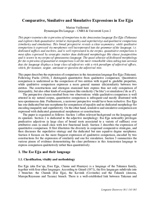 (PDF) Comparative, similative and simulative expressions in Ese Ejja
