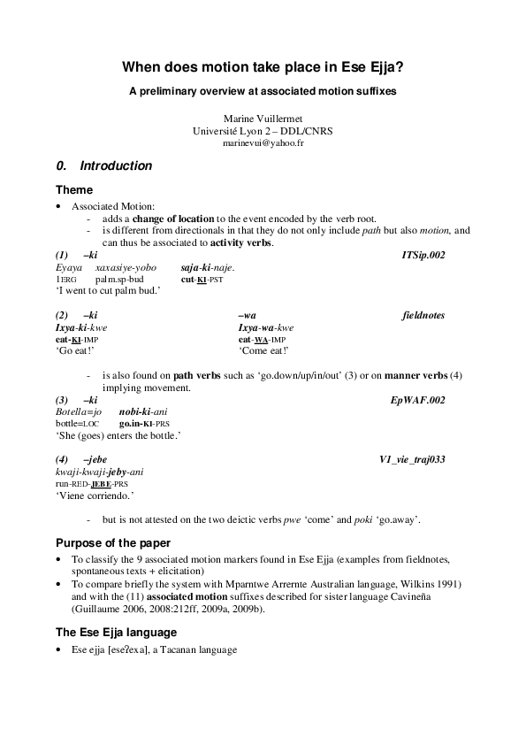 (PDF) Theme When does motion take place in Ese Ejja?