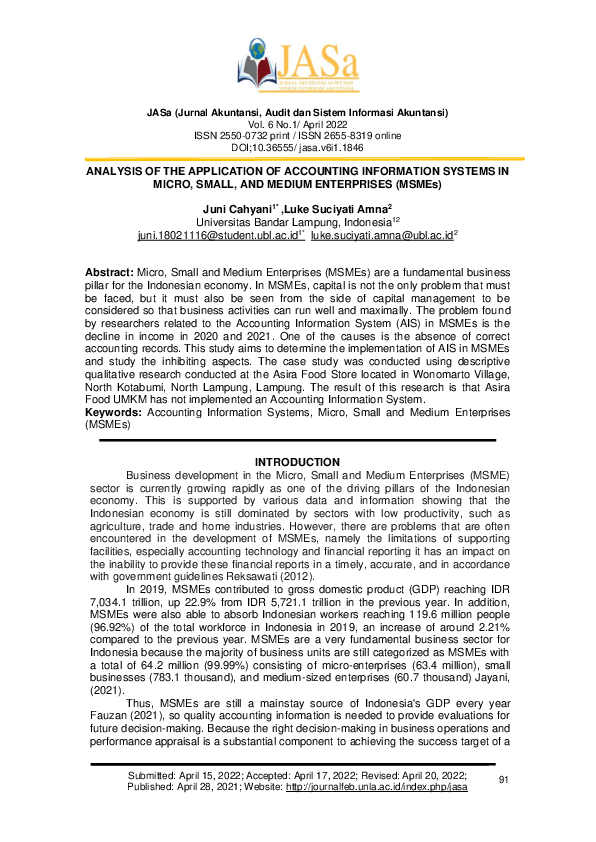 (PDF) Analysis of the Application of Accounting Information Systems In Micro, Small and Medium ...