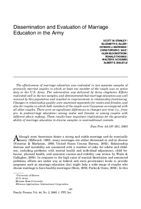 (PDF) Dissemination and Evaluation of Marriage Education in the Army