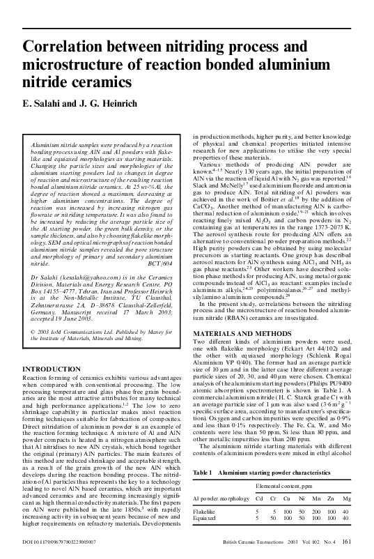 (PDF) Correlation between nitriding process and microstructure of reaction bonded aluminium ...