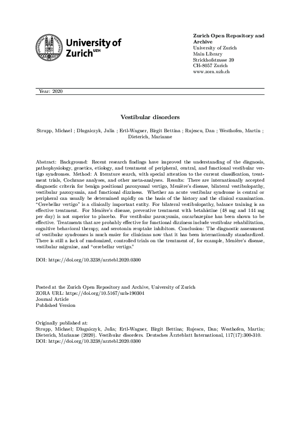 Pdf Vestibular Disorders