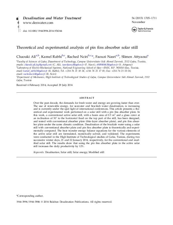 (PDF) Theoretical and experimental analysis of pin fins absorber solar ...