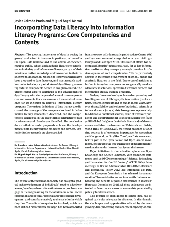 (PDF) Incorporating Data Literacy into Information Literacy Programs ...