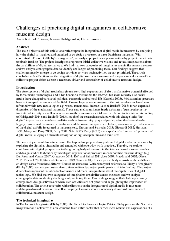 (PDF) Challenges of practicing digital imaginaires in collaborative museum design