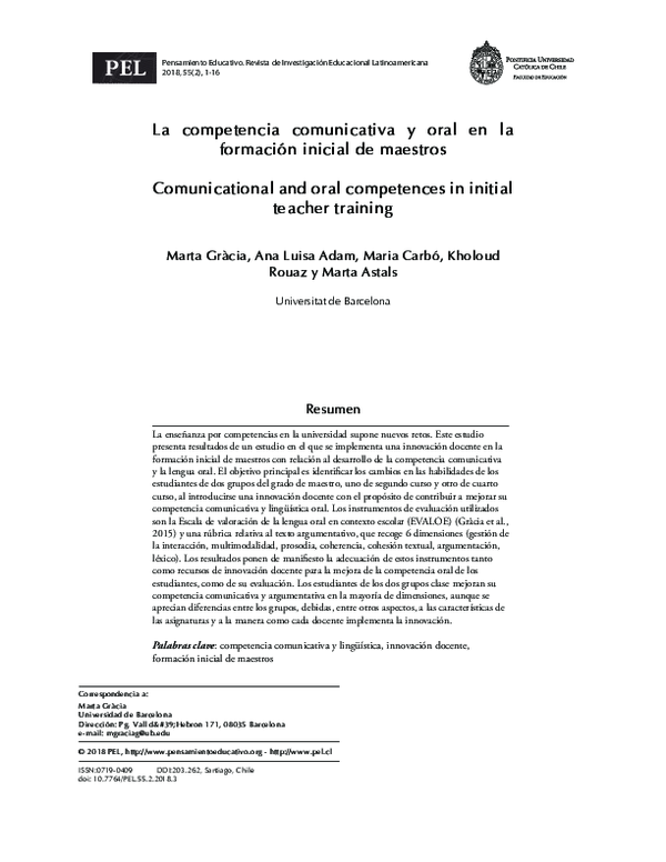 (PDF) La competencia comunicativa y oral en la formación inicial de ...