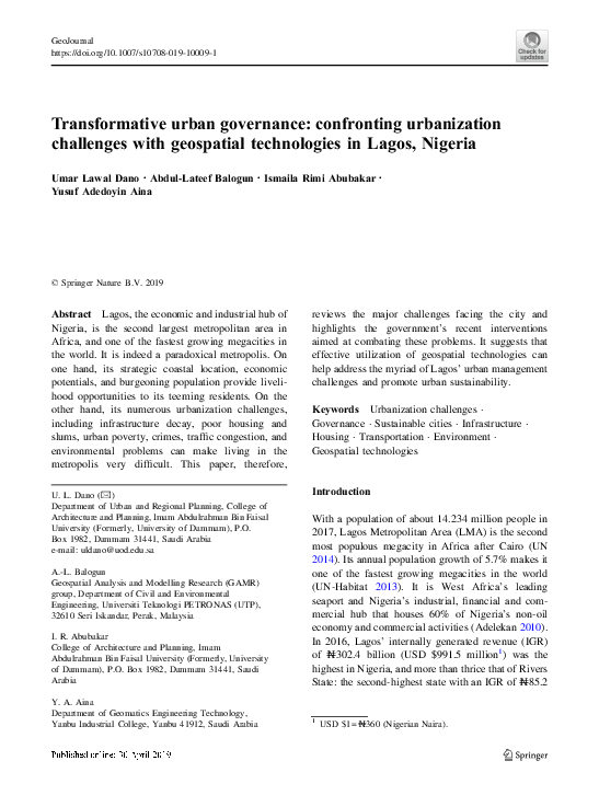 (PDF) Transformative urban governance: confronting urbanization challenges with geospatial ...