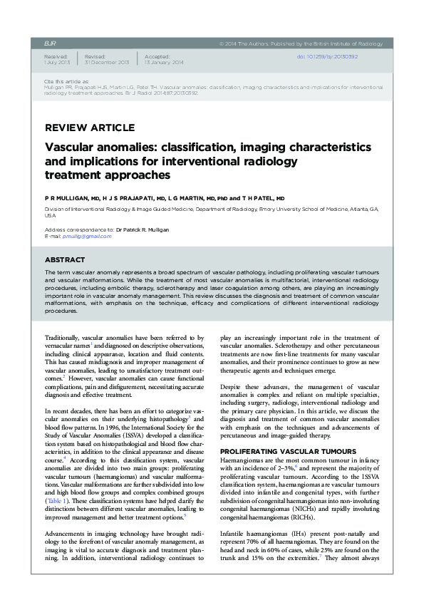 (PDF) Vascular anomalies: classification, imaging characteristics and ...