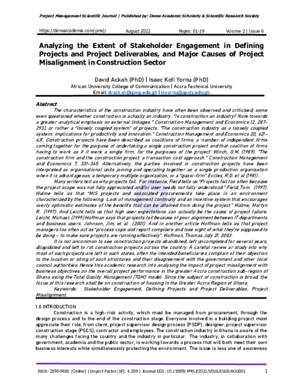 (PDF) Analyzing the Extent of Stakeholder Engagement in Defining ...