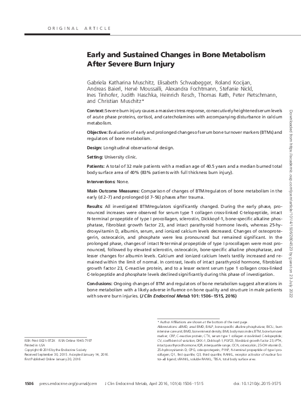 (PDF) Early and Sustained Changes in Bone Metabolism After Severe Burn ...